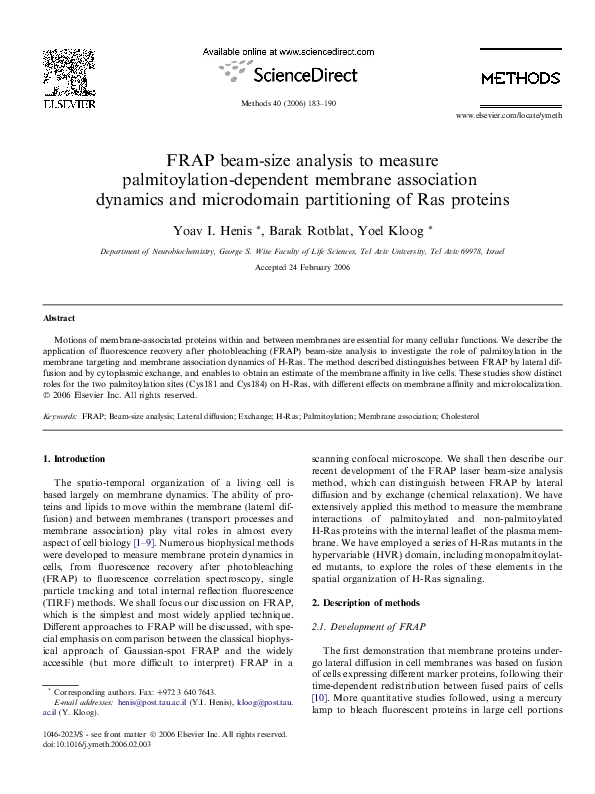 (PDF) FRAP beam-size analysis to measure palmitoylation-dependent ...