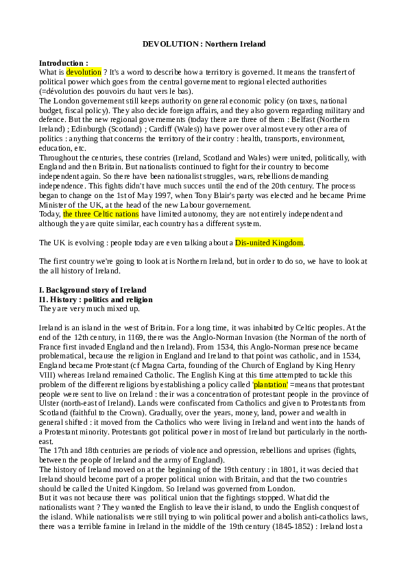 DEVOLUTION : Northern Ireland