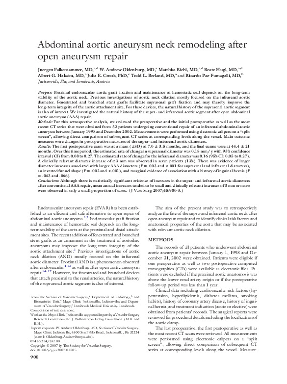 (PDF) Abdominal aortic aneurysm neck remodeling after open aneurysm repair