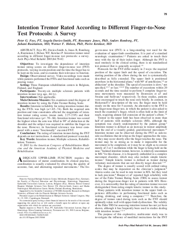(PDF) Intention tremor rated according to different finger-to-nose test ...