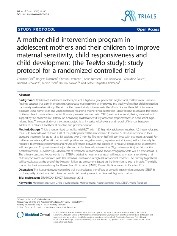 (PDF) A mother-child intervention program in adolescent mothers and ...