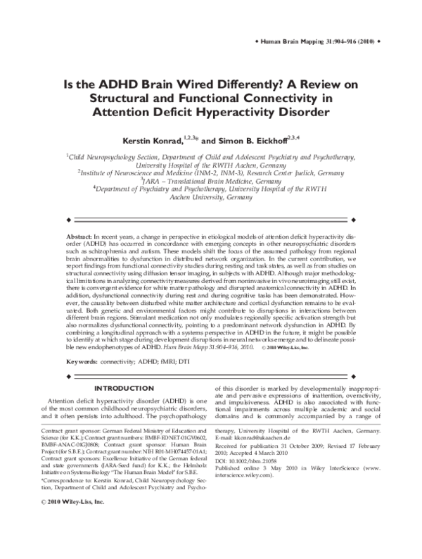 (PDF) Is the ADHD brain wired differently? A review on structural and functional connectivity in ...