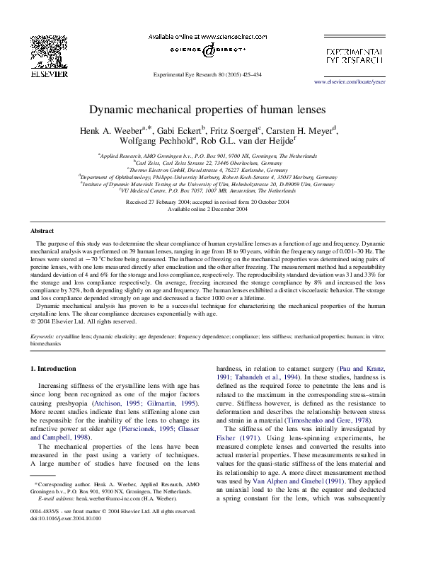 (PDF) Dynamic mechanical properties of human lenses