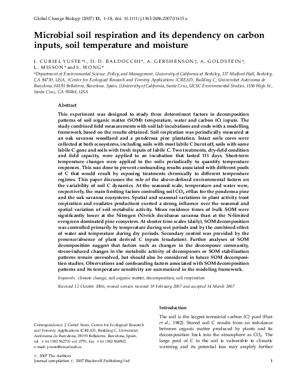 (PDF) Microbial Soil Respiration and its dependency on Carbon Inputs, Soil Temperature and ...