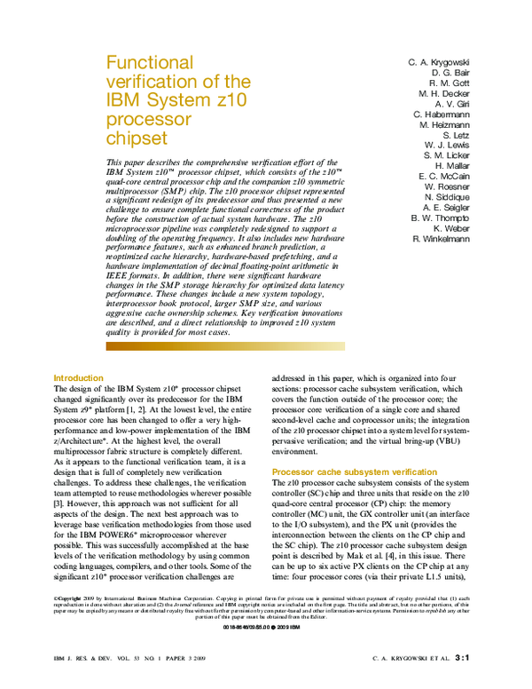 (PDF) Functional verification of the IBM System z10 processor chipset