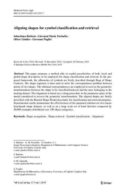 (PDF) Aligning shapes for symbol classification and retrieval | Sebastiano Battiato - Academia.edu
