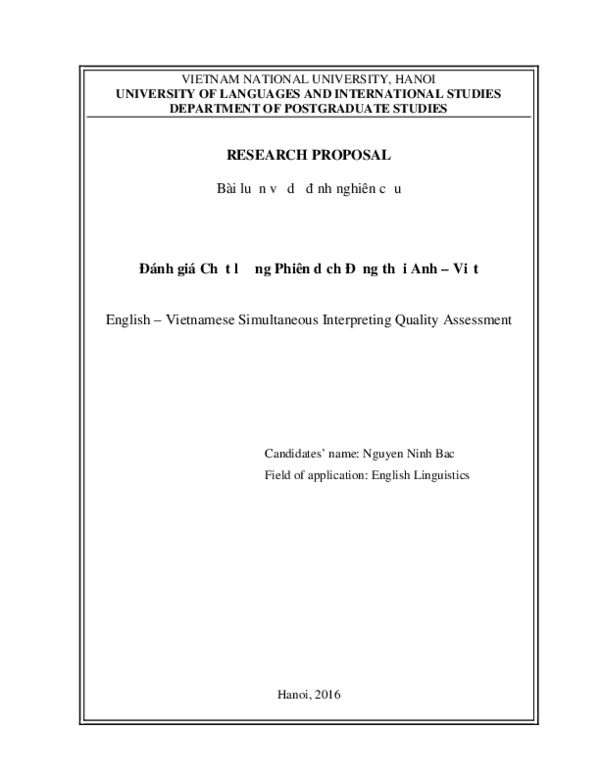 (PDF) PhD proposal - Simultaneous interpreting quality assessment model in E-V language pair