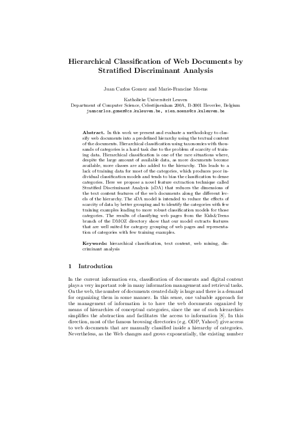 (PDF) Hierarchical Classification of Web Documents by Stratified Discriminant Analysis