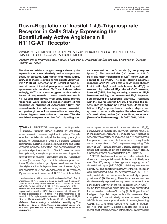 (PDF) Down-Regulation of Inositol 1,4,5-Trisphosphate Receptor in Cells Stably Expressing the ...