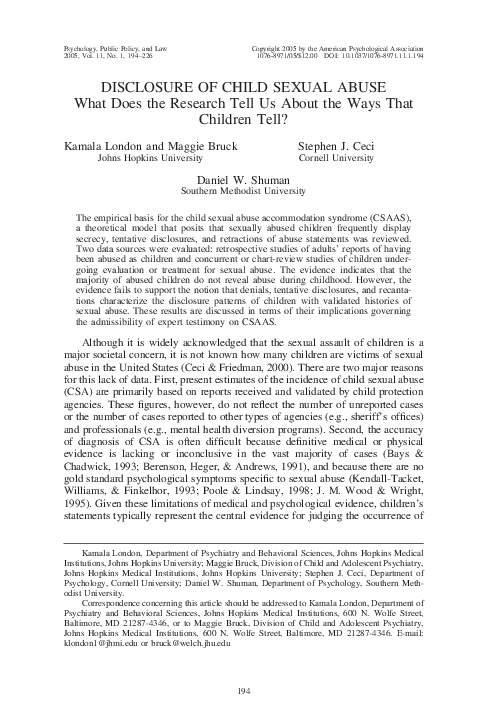 (PDF) Disclosure of Child Sexual Abuse: What Does the Research Tell Us ...