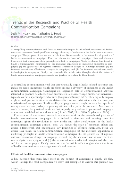 (PDF) Trends in the Research and Practice of Health Communication Campaigns