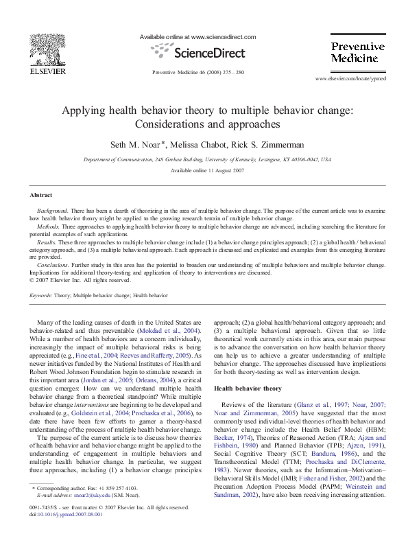 (PDF) Applying health behavior theory to multiple behavior change ...