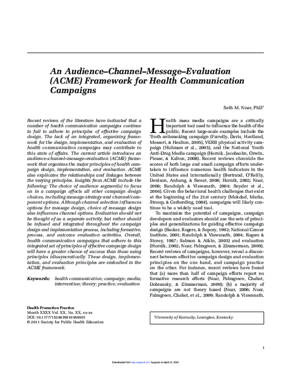 (PDF) An Audience-Channel-Message-Evaluation (ACME) Framework for ...