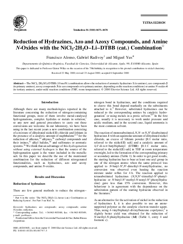 (PDF) Reduction of Hydrazines, Azo and Azoxy Compounds, and Amine N ...