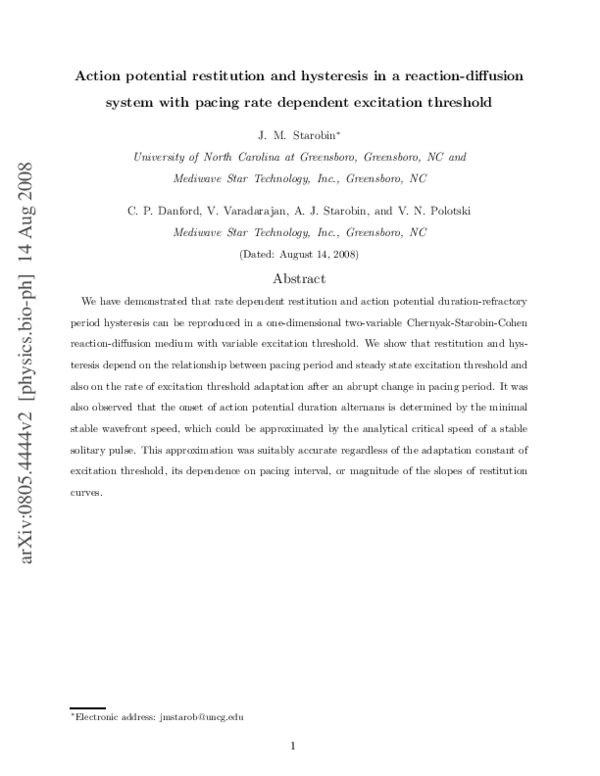 (PDF) Action potential restitution and hysteresis in a reaction ...