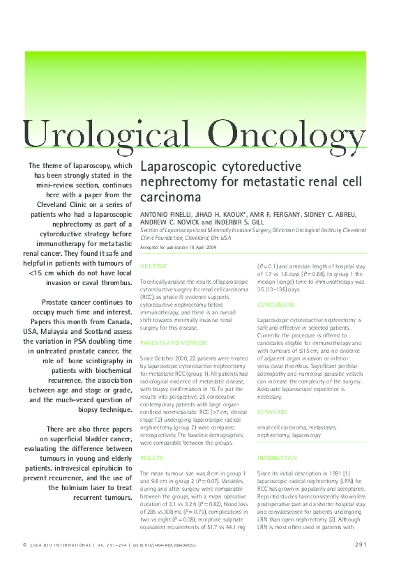 (PDF) Laparoscopic cytoreductive nephrectomy for metastatic renal cell ...