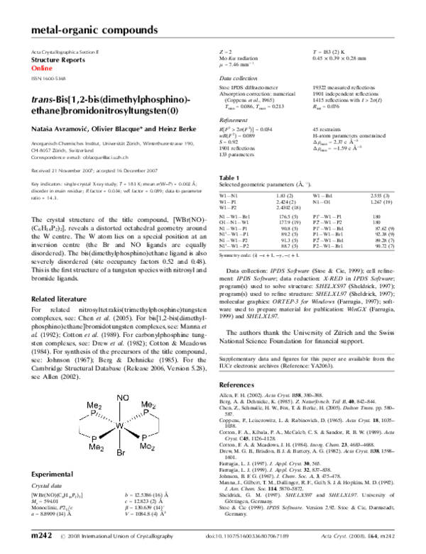 (PDF) trans -Bis[1,2-bis(dimethylphosphino)ethane ...