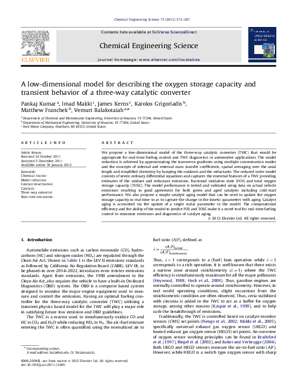 (PDF) A low-dimensional model for describing the oxygen storage ...