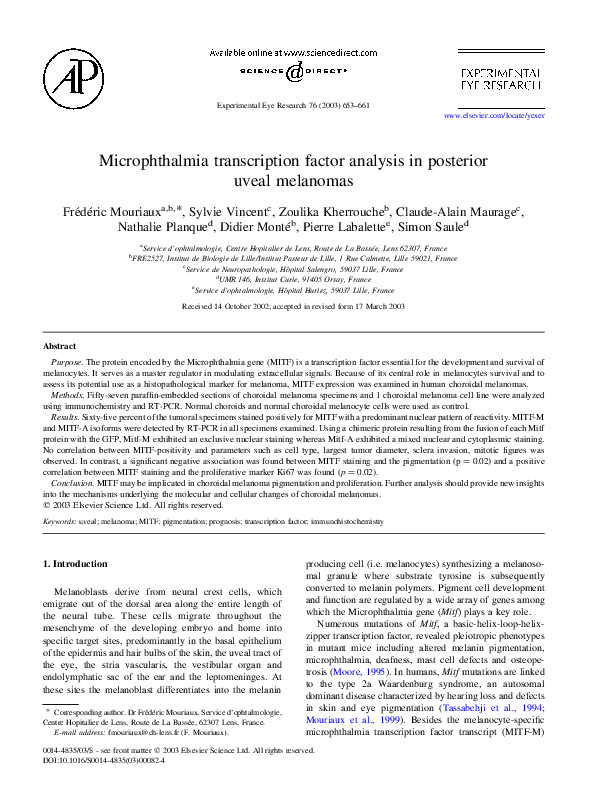 (PDF) Microphthalmia transcription factor analysis in posterior uveal ...