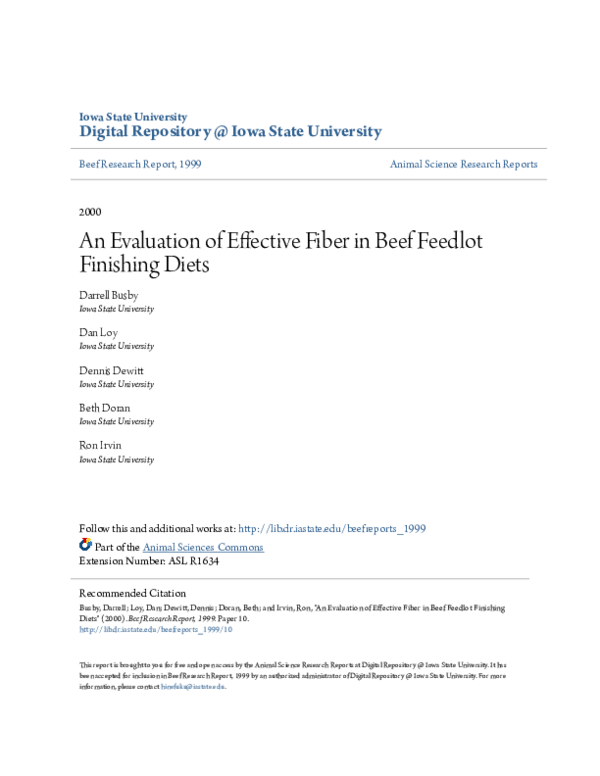 (PDF) An Evaluation of Effective Fiber in Beef Feedlot Finishing Diets