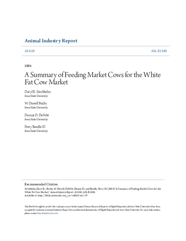 (PDF) A Summary of Feeding Market Cows for the White Fat Cow Market