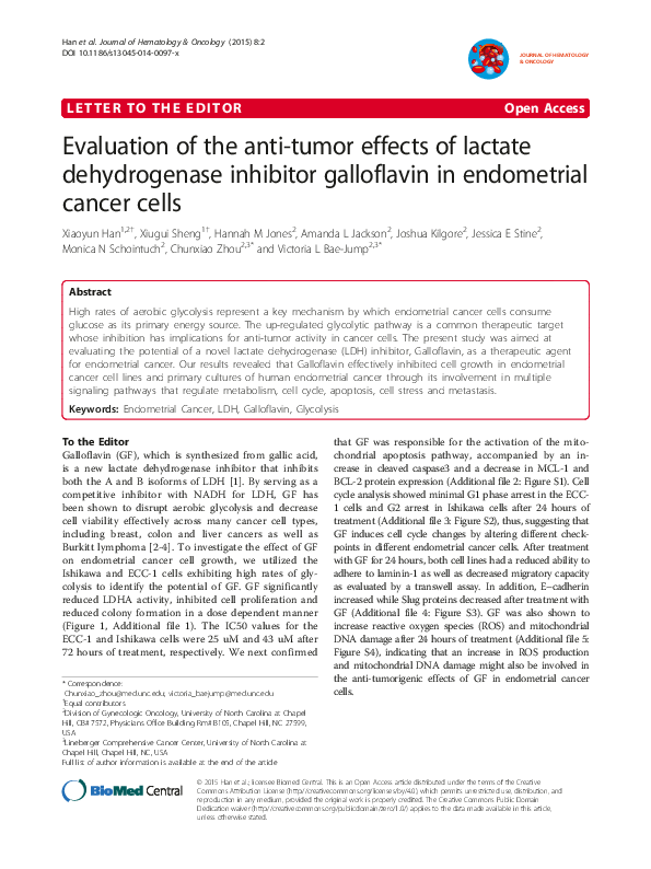 (PDF) Evaluation of the anti-tumor effects of lactate dehydrogenase ...