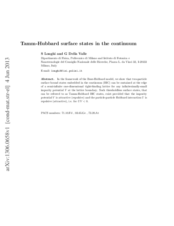 (PDF) Tamm–Hubbard surface states in the continuum