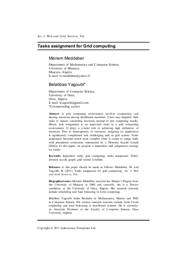 (PDF) Tasks assignment for Grid computing