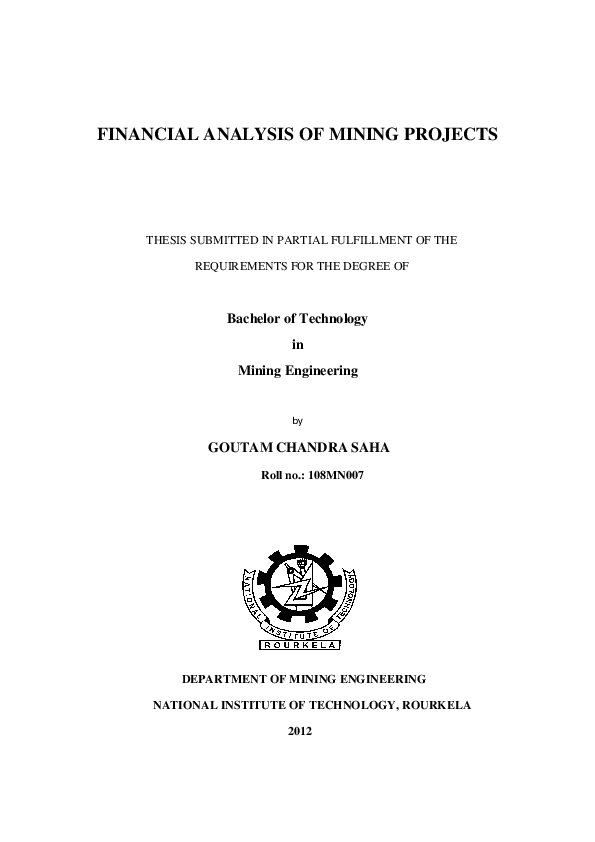 (PDF) FINANCIAL ANALYSIS OF MINING PROJECTS Bachelor of Technology in ...