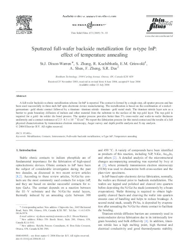 (PDF) Sputtered full-wafer backside metallization for n-type InP ...