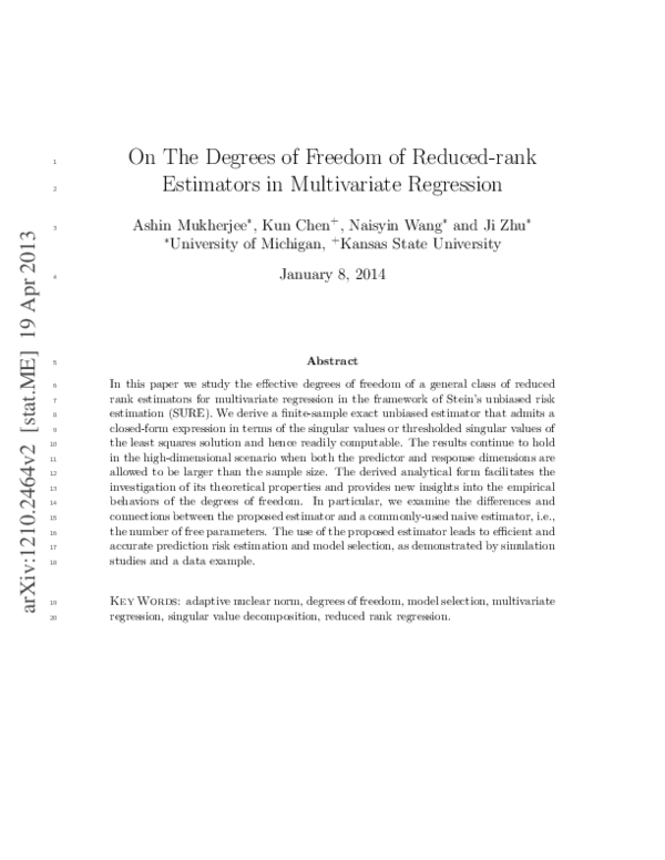 (PDF) On The Degrees of Freedom of Reduced-rank Estimators in Multivariate Regression