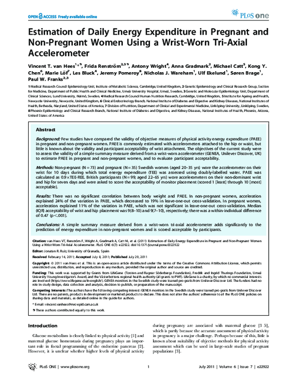 (PDF) Estimation of Daily Energy Expenditure in Pregnant and Non-Pregnant Women Using a Wrist ...