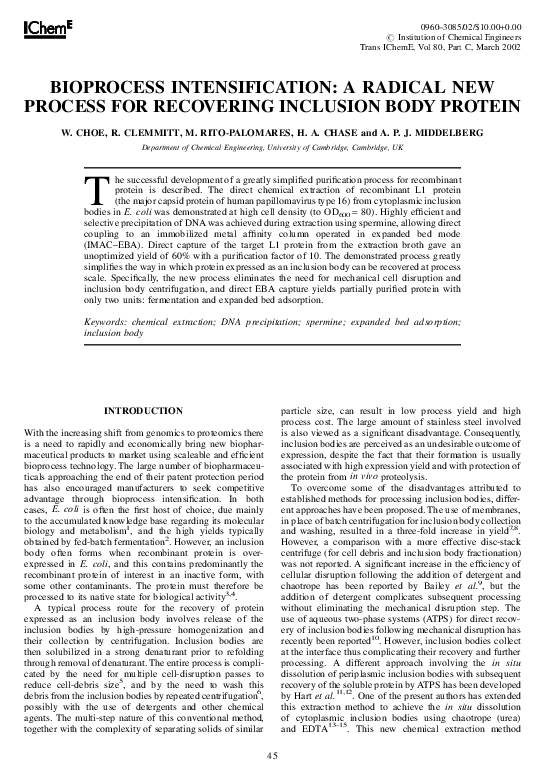 (PDF) Bioprocess Intensification: A Radical New Process for Recovering Inclusion Body Protein