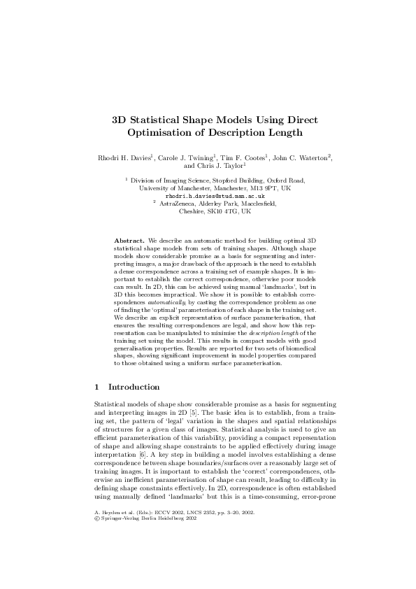 (PDF) 3D Statistical Shape Models Using Direct Optimisation of Description Length