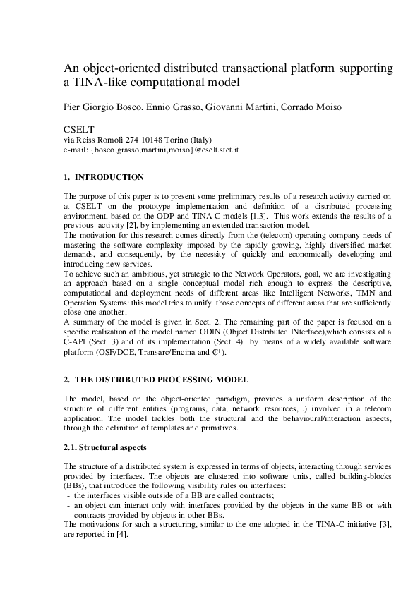 (PDF) An object-oriented distributed transactional platform supporting a TINA-like computational ...