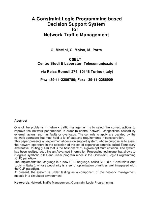 (PDF) A Constraint Logic Programming based Decision Support System for Network Traffic Management