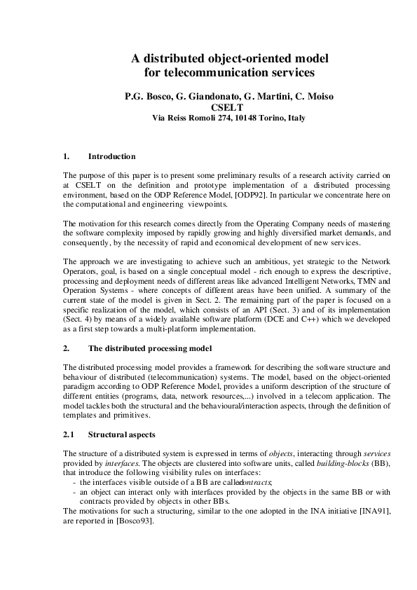 (PDF) A distributed object-oriented model for telecommunication services