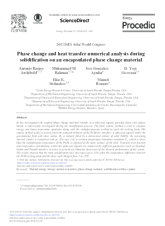 (PDF) Phase change and heat transfer numerical analysis during solidification on an encapsulated ...