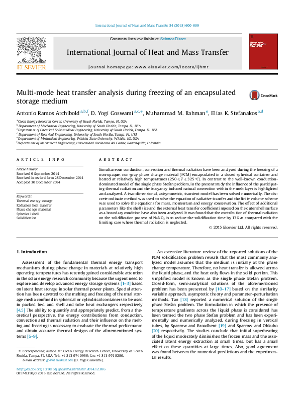 (PDF) Multi-mode heat transfer analysis during freezing of an ...