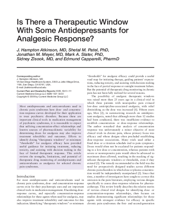 (PDF) Is there a therapeutic window with some antidepressants for ...