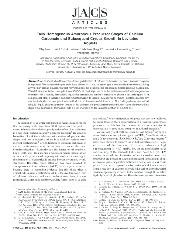 (PDF) Early Homogenous Amorphous Precursor Stages of Calcium Carbonate and Subsequent Crystal ...
