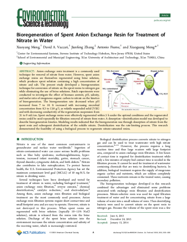 (PDF) Bioregeneration of Spent Anion Exchange Resin for Treatment of ...