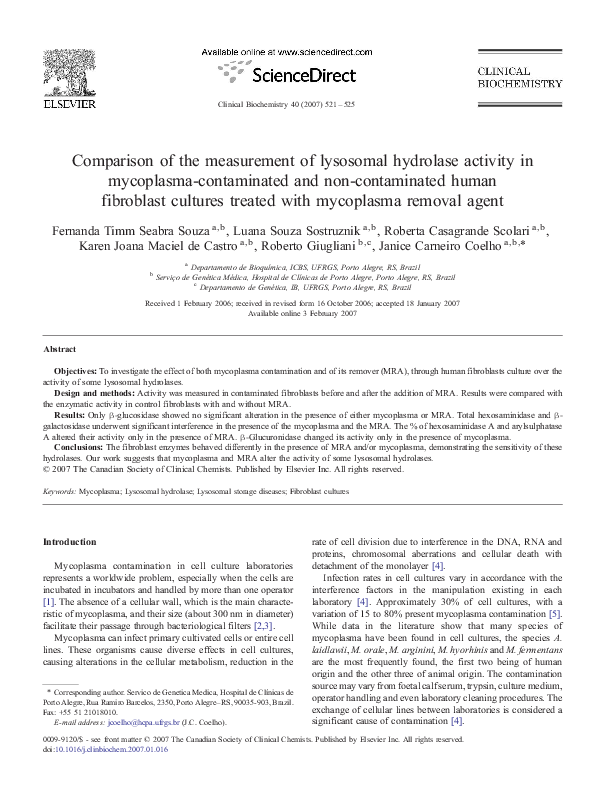 (PDF) Comparison of the measurement of lysosomal hydrolase activity in ...