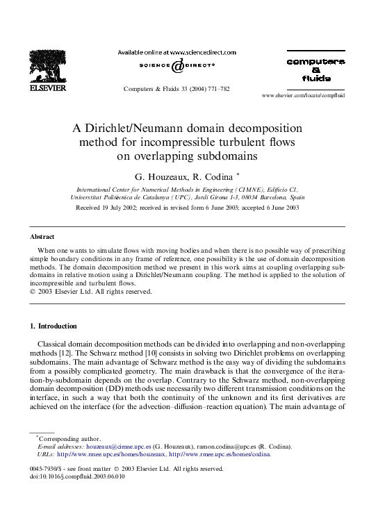 (PDF) A Dirichlet/Neumann domain decomposition method for incompressible turbulent flows on ...