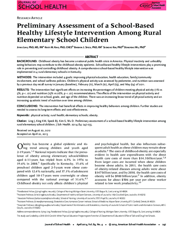 (PDF) Preliminary Assessment of a School-Based Healthy Lifestyle ...