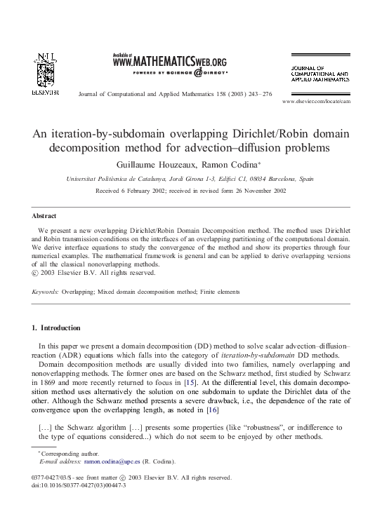 (PDF) Overlapping Domain Decomposition for Advection-Diffusion