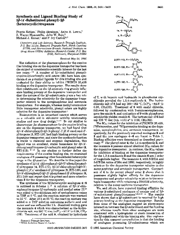 (PDF) Synthesis and Ligand Binding Study of 3.beta.-(4'-Substituted phenyl)-2.beta ...