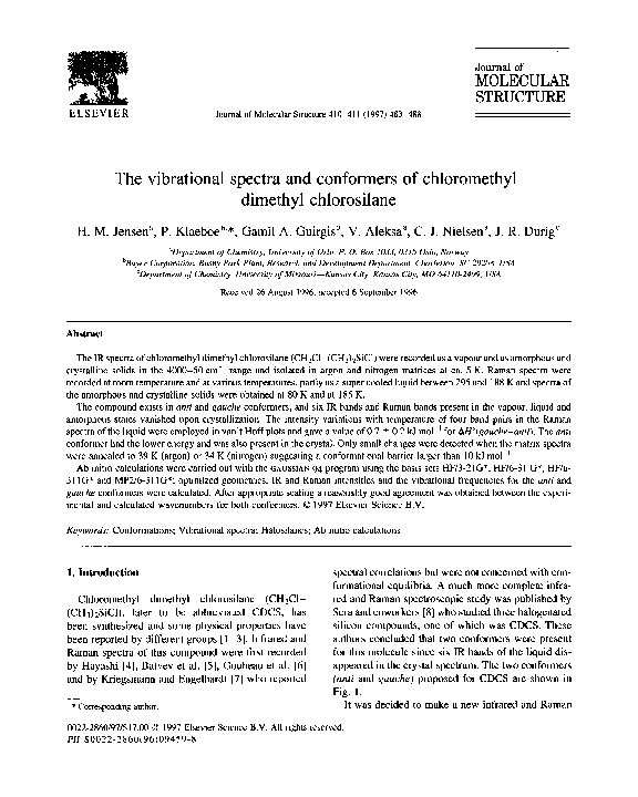 (PDF) The vibrational spectra and conformers of chloromethyl dimethyl ...