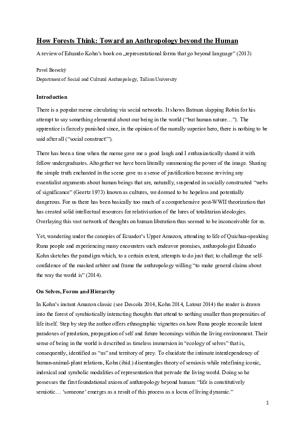 (PDF) How Forests Think: Toward an Anthropology beyond the Human (a review)