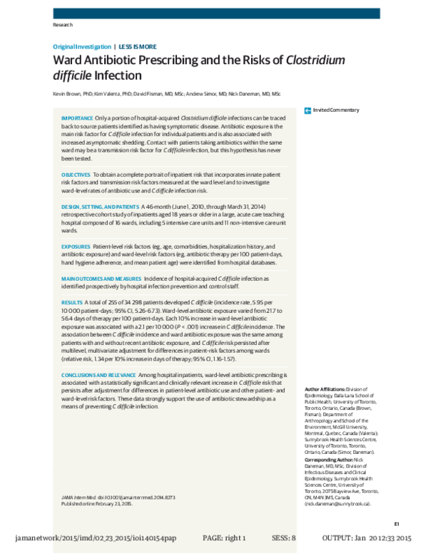 (PDF) Hospital Ward Antibiotic Prescribing and the Risks of Clostridium ...